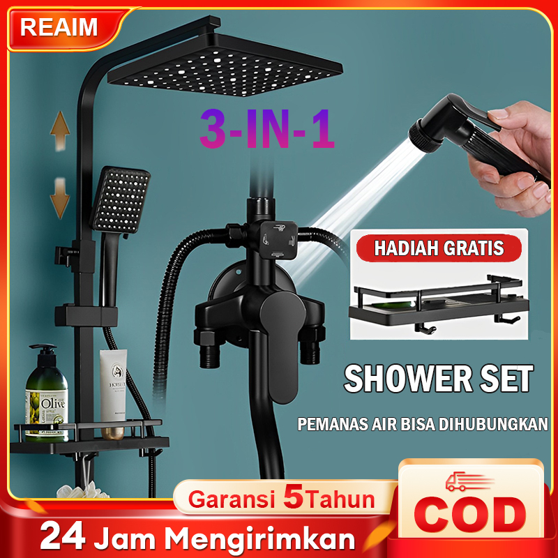 Jual 3 Dalam 1 Shower Tiang Set Black Full Stainless /Shower Mandi ...