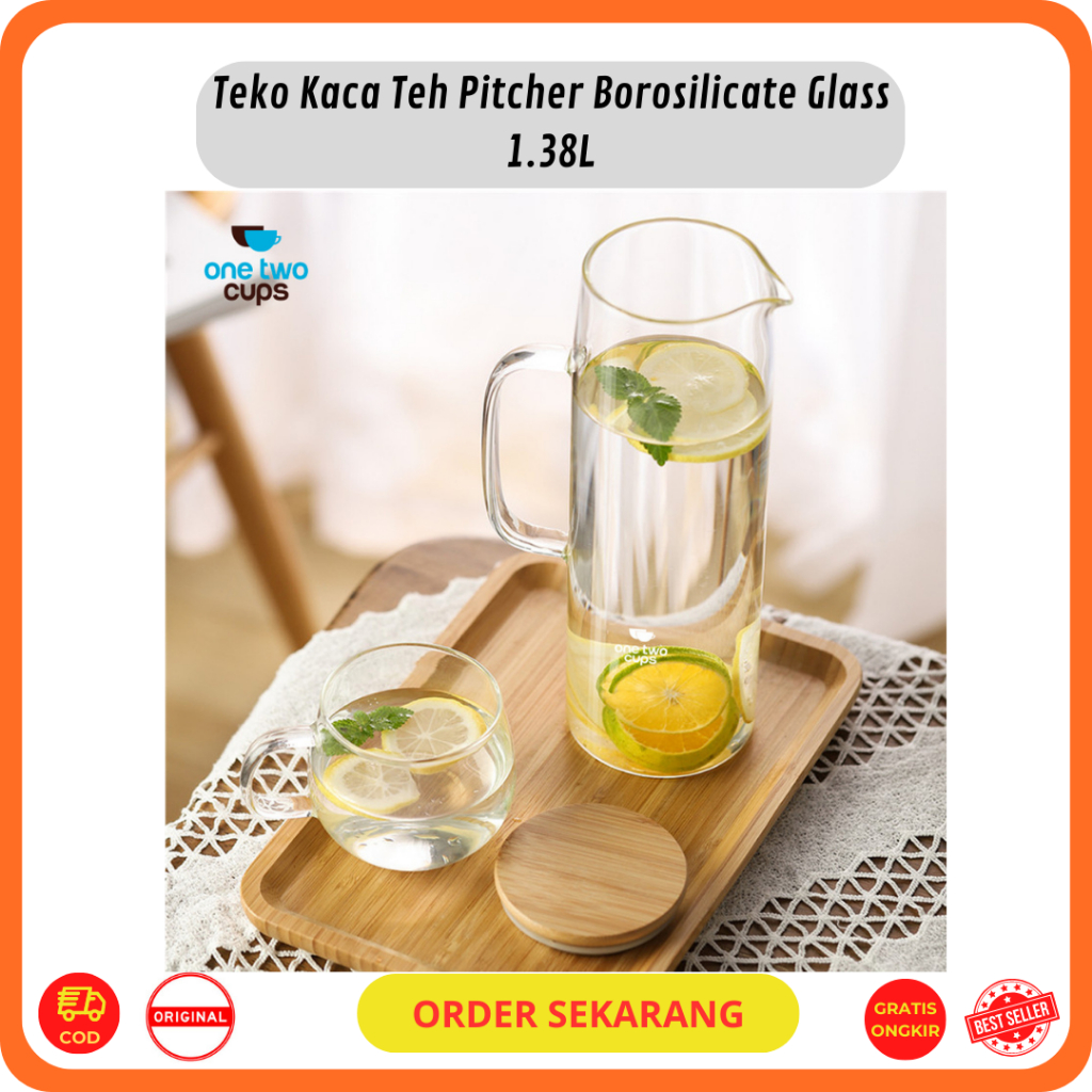 Jual One Two Cups Teko Kaca Teh Pitcher Tahan Panas Dingin Borosilicate Glass 1.38L | Shopee ...