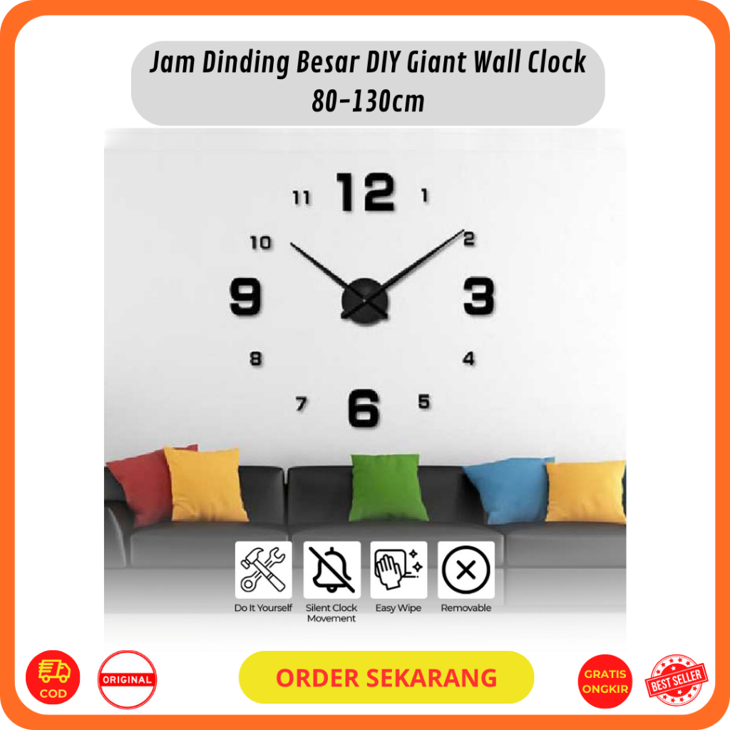 Jual Jam Dinding Besar Tempel Dinding Mewah Elegan DIY Giant Wall Clock ...
