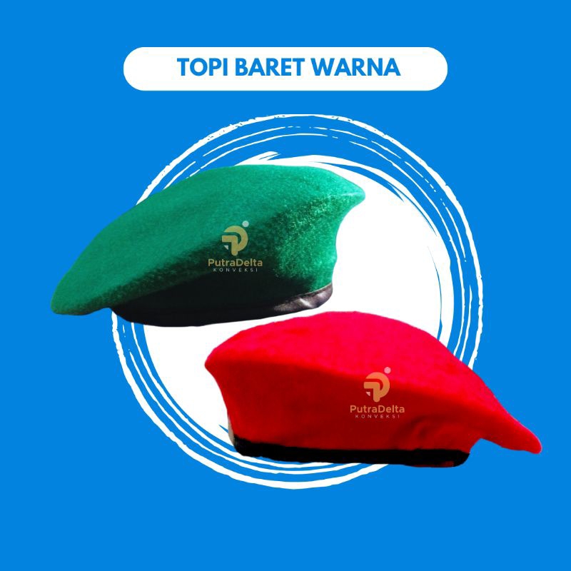 Jual TOPI BARET WARNA MERAH HIJAU BAHAN FLANEL, KABARET WANITA CEWEK ...