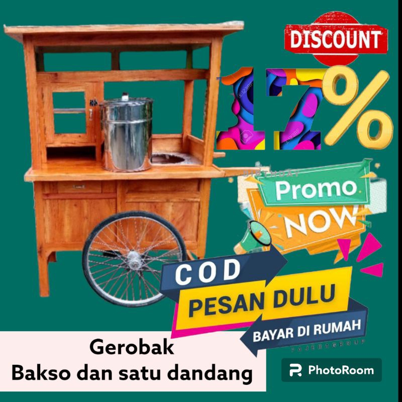 Jual gerobak bakso roda becak dan satu dandang free ongkir | Shopee ...