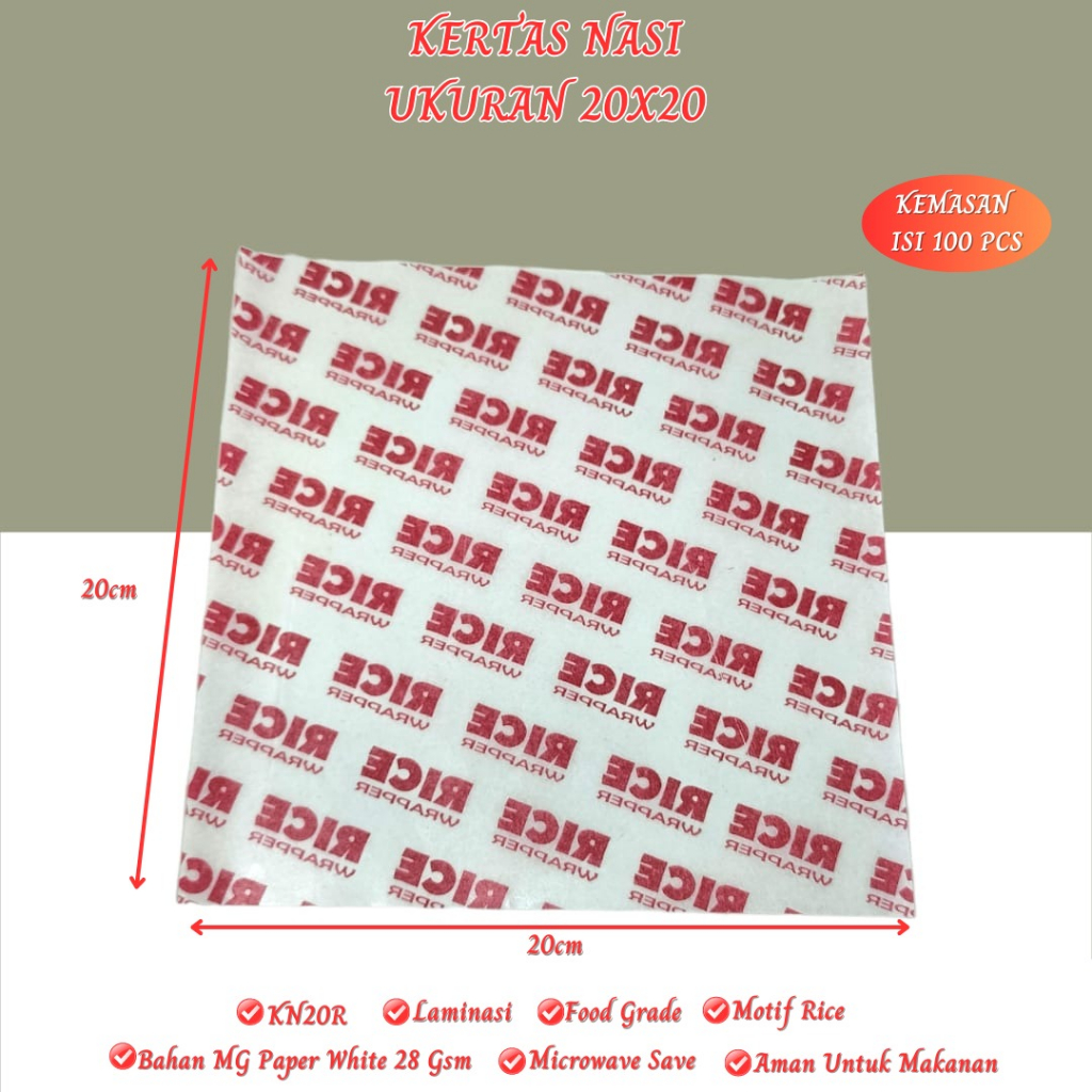Jual Kertas Roti Kertas Nasi 20x20 Motif Rice (KN20R-Isi 100 pcs ...