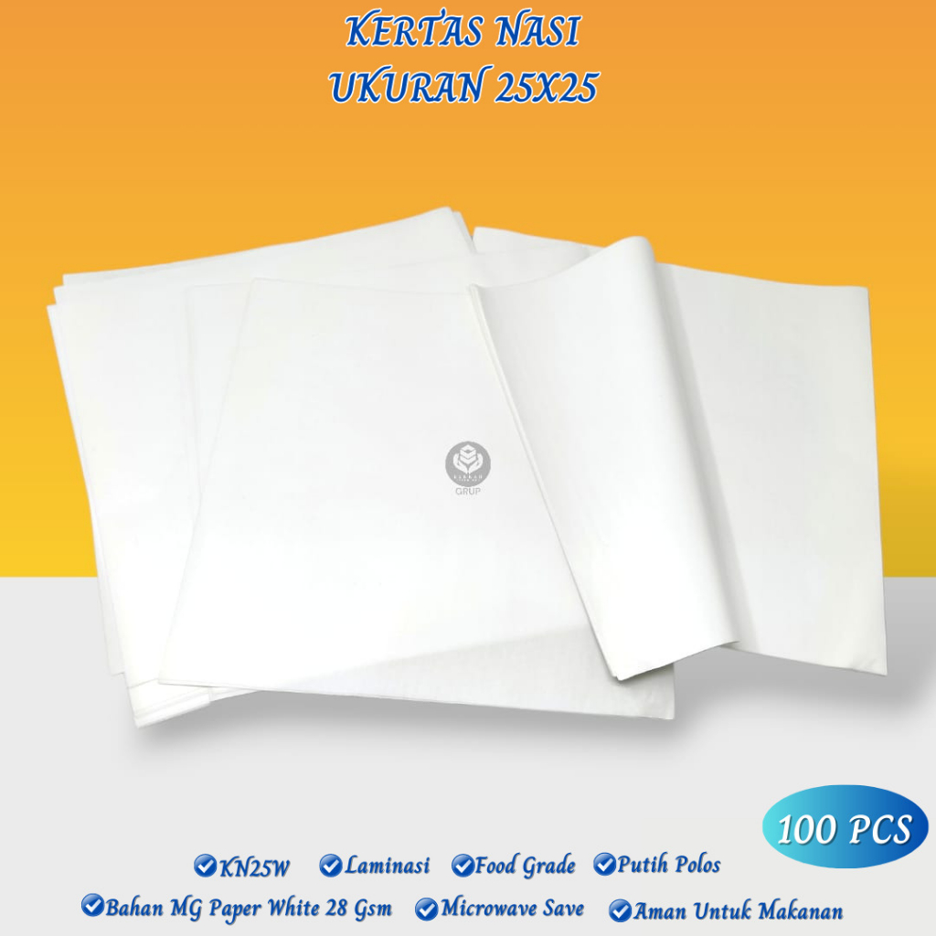 Jual Kertas Roti Kertas Nasi 25x25 Polos (KN25W-Isi 100 pcs) | Shopee ...