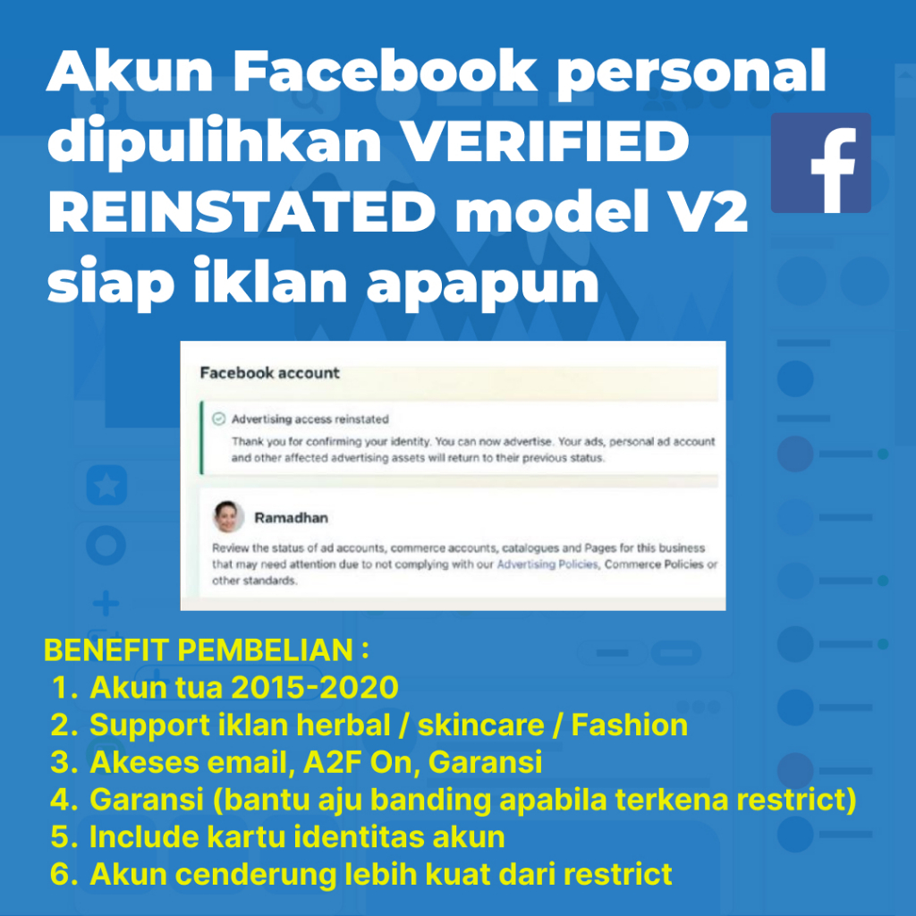 Jual Akun facebook ADS halaman fanpage FB ADS Di pulihkan 2X Reinstated ...