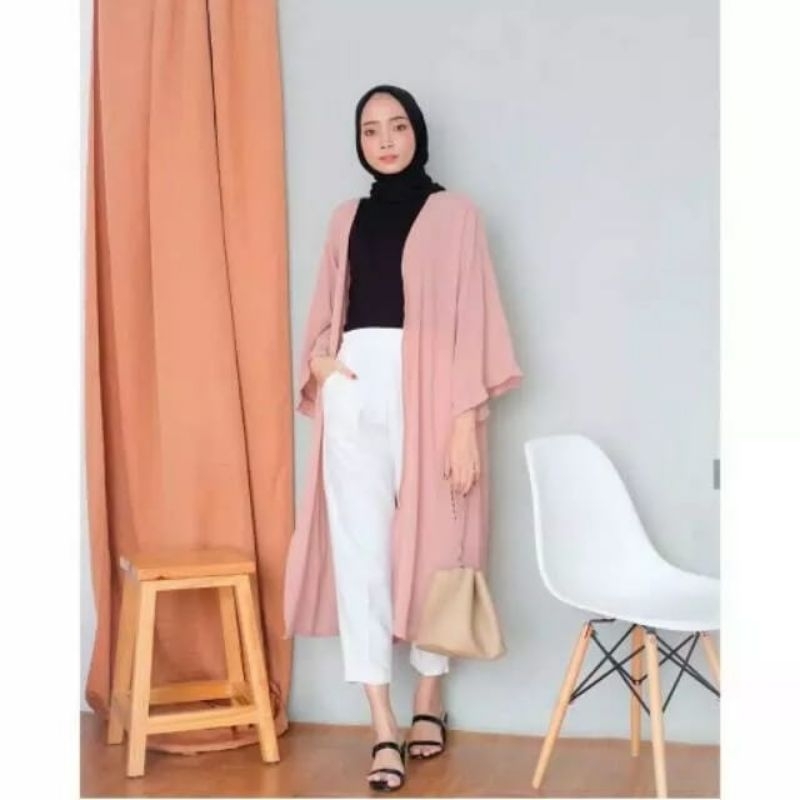 Jual Long Outer Cardigan Oversize Tangan Ruffle Bahan Crinckle | Shopee ...