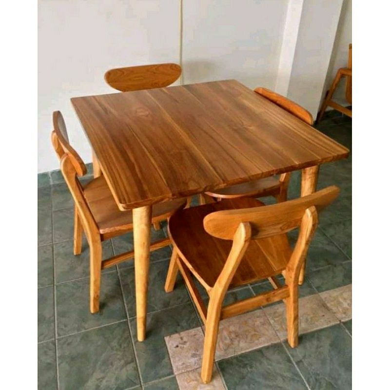 Jual GJ02- Meja Makan Kayu Jati 80 x 80 Kursi 4 Ropan Resto Cafe | Shopee Indonesia