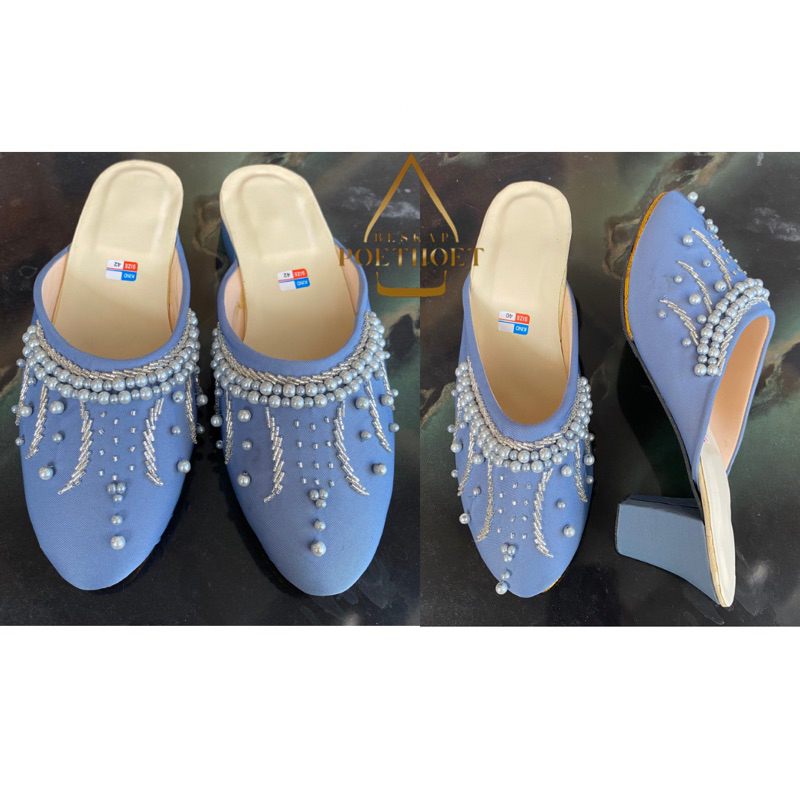 Jual selop pengantin pria dan wanita biru denim payet hak tahu 5cm ...