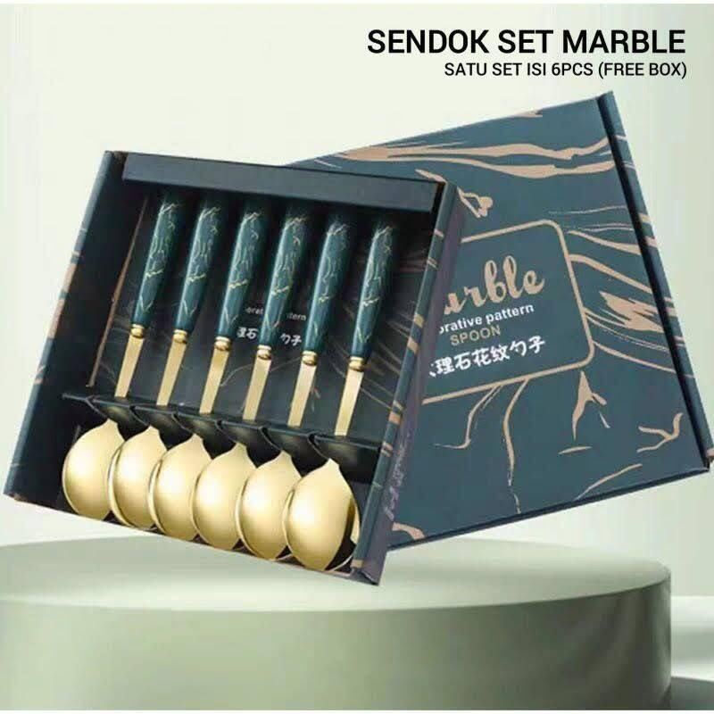 Jual 1BOX ISI 6PCS / Sendok Makan Marble SULTAN SET 6Pcs Gold Mewah ...
