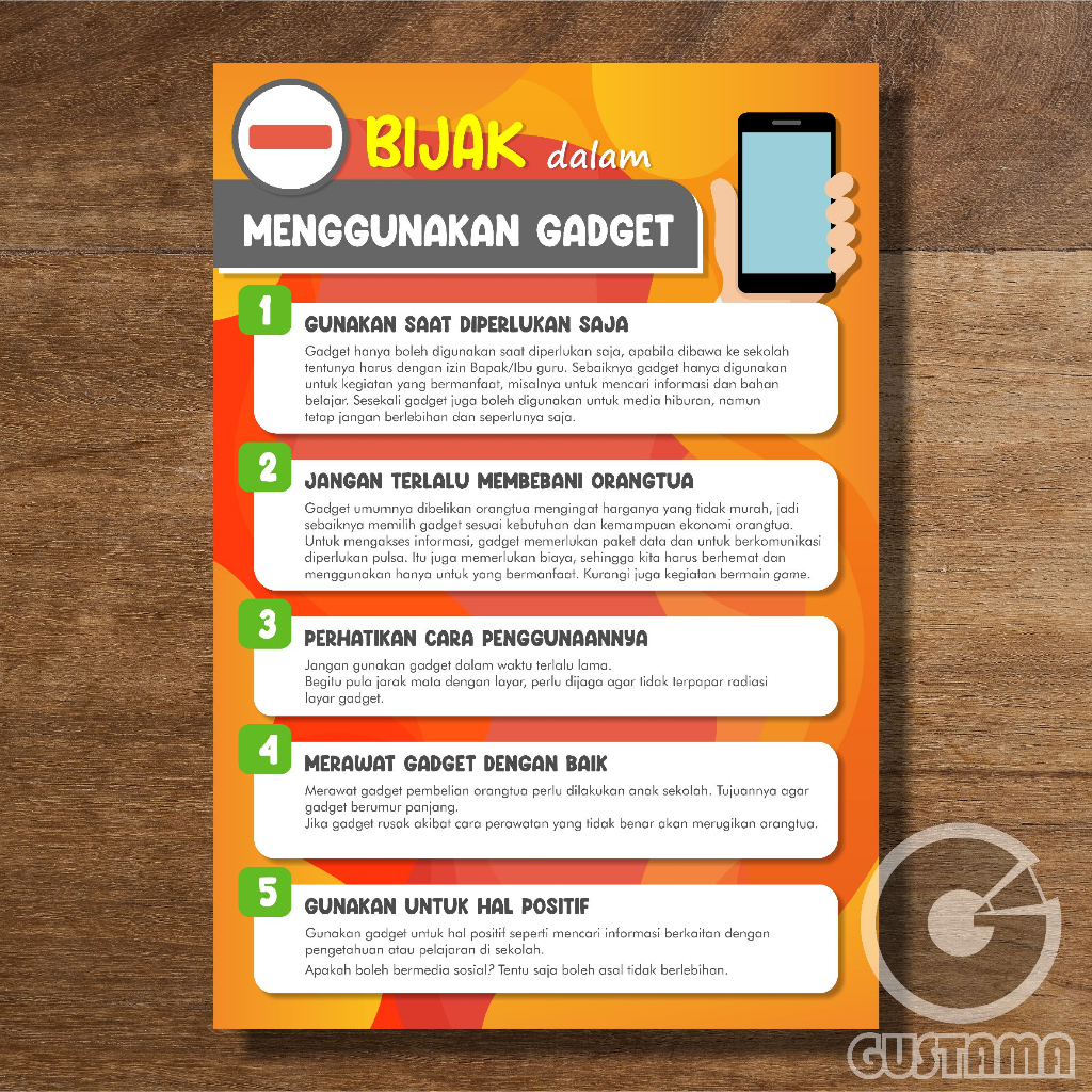 Jual Poster Bijak Menggunakan Gadget, Poster Edukasi Anak Laminasi A3 ...