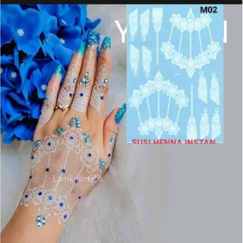 Jual Henna tempel 1pcs untuk tangan kanan kiri sudah free lem kulit free gliter free manik manik ...