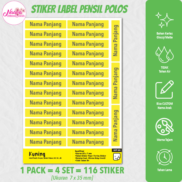 Jual STIKER LABEL PENSIL POLOS NAMA ANAK KUNING | Shopee Indonesia