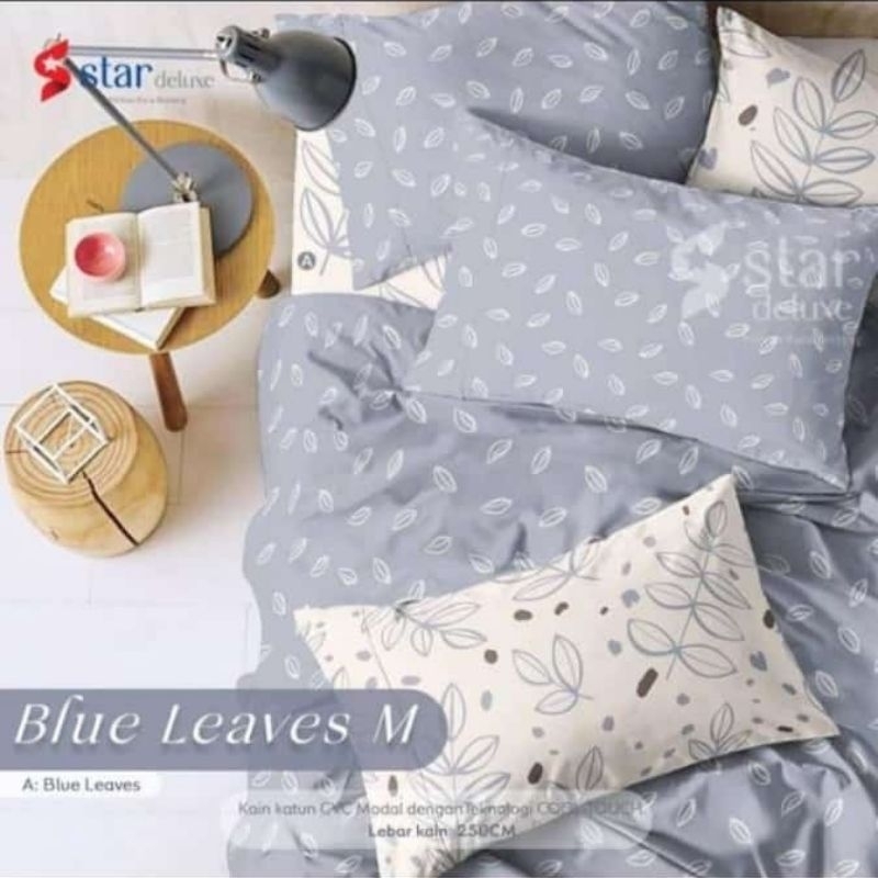 Jual Sprei Katun Lokal Motif Blue Leaves By Bahan Katun Star,Sprei ...