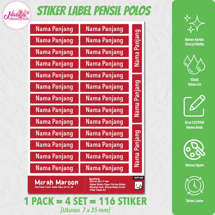 Jual STIKER LABEL PENSIL POLOS NAMA ANAK MERAH MAROON | Shopee Indonesia