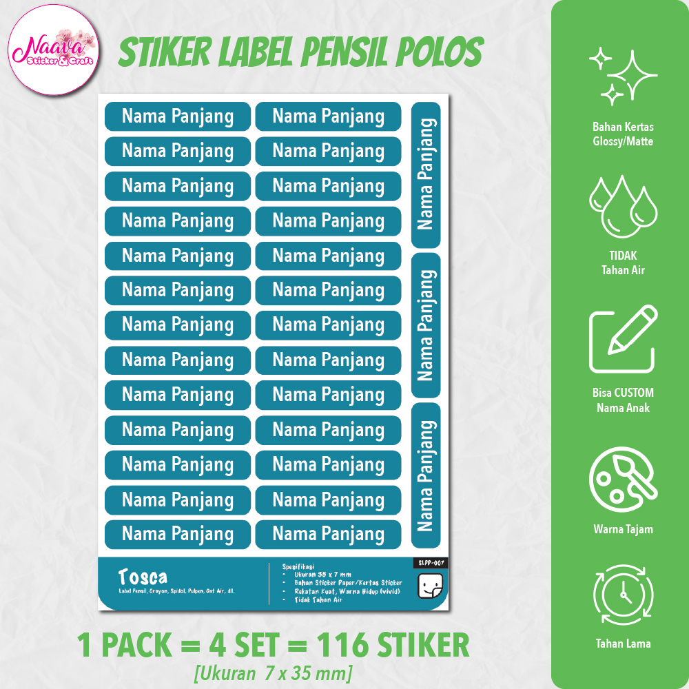 Jual STIKER LABEL PENSIL POLOS NAMA BIRU TOSCA | Shopee Indonesia