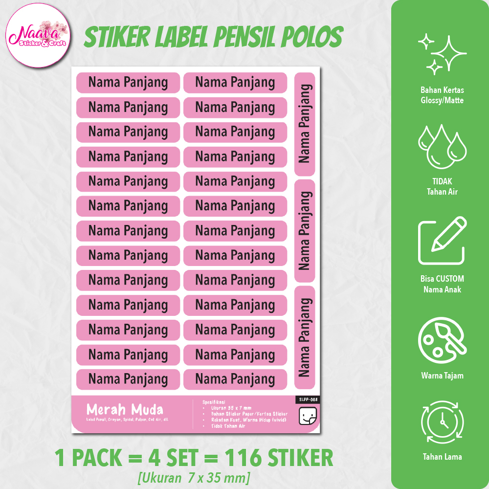 Jual STIKER LABEL PENSIL POLOS NAMA ANAK MERAH MUDA | Shopee Indonesia