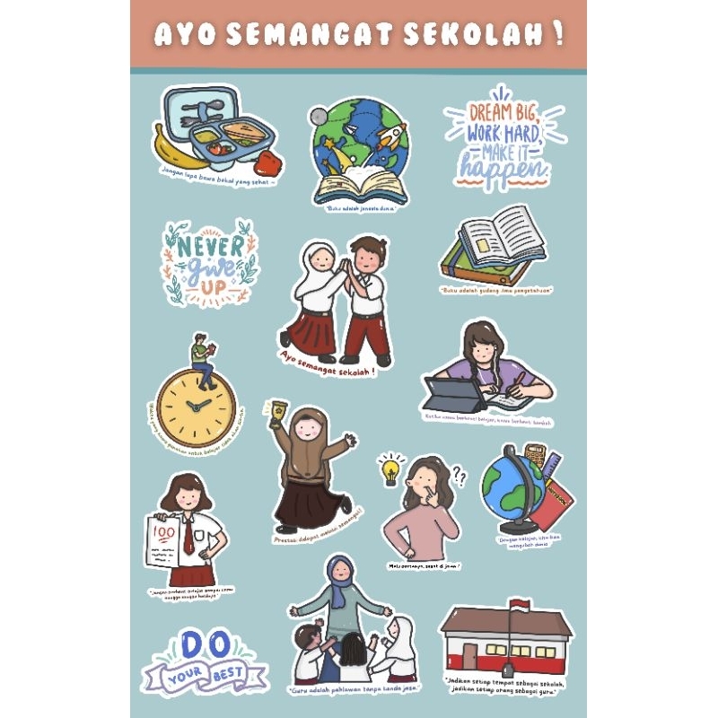 Jual [15 PCS] STIKER TEMA SEKOLAH 'AYO SEMANGAT SEKOLAH' LUCU MURAH ...