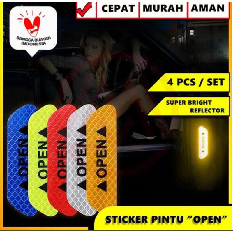 Jual Sticker Reflector Pintu Mobil Open Warning Reflective 1 Set 4 Pcs ...