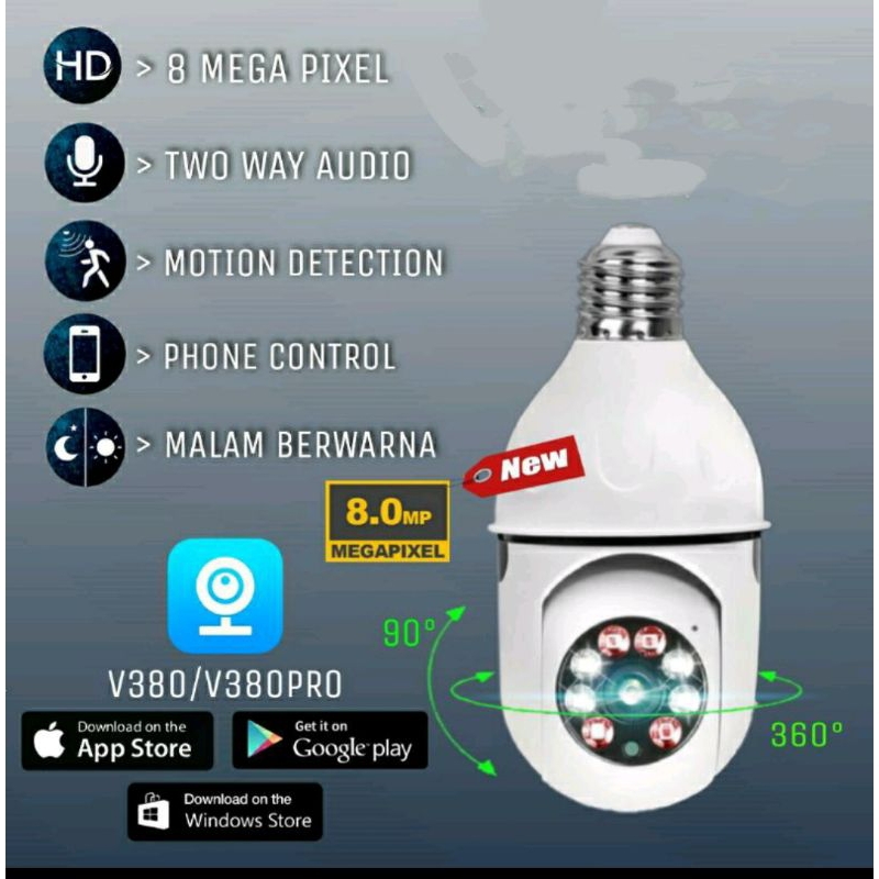 Jual Cctv Bohlam Lampu Camera Cctv V380 Pro wifi Wireless model Bohlam ...