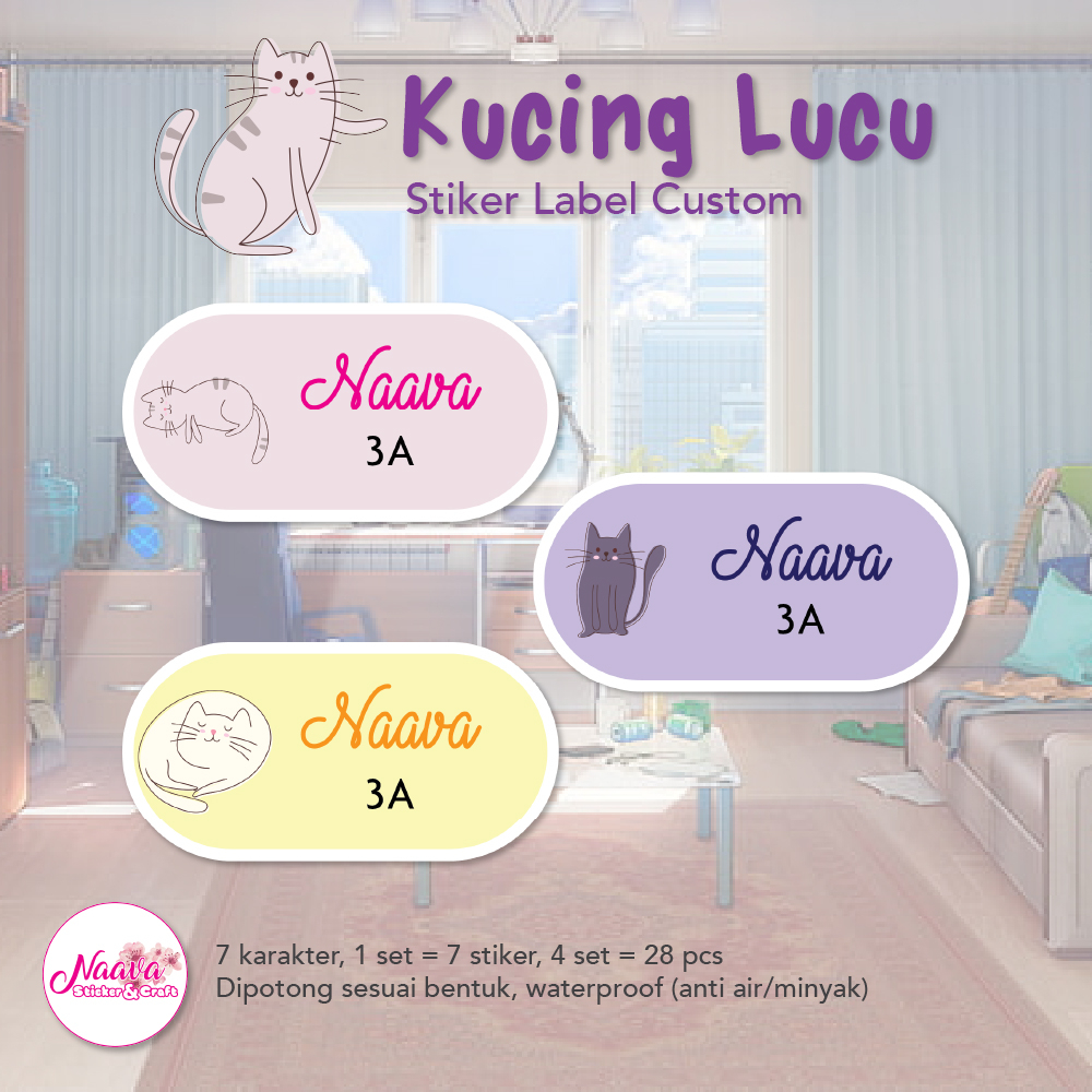 Jual STIKER LABEL MAPEL 2 BARIS CUSTOM NAMA ANAK - KUCING LUCU | Shopee ...