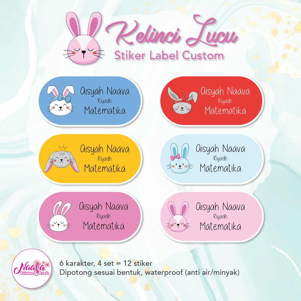 Jual STIKER LABEL MAPEL 3 BARIS CUSTOM NAMA ANAK - KELINCI LUCU ...