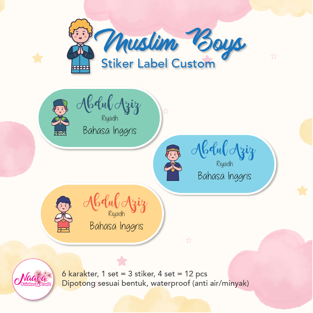 Jual STIKER LABEL MAPEL 3 BARIS CUSTOM NAMA ANAK - MUSLIM BOYS | Shopee ...