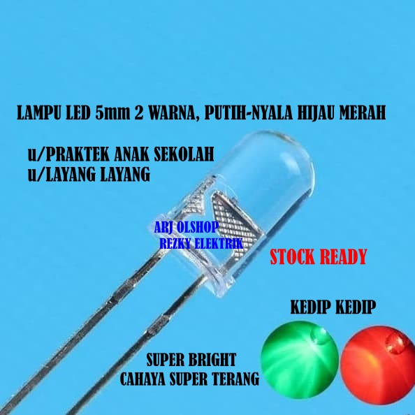 Jual LED 5mm Putih 2 Warna/Led 5mm Putih Nyala Merah Hijau/Led 5mm 2 ...