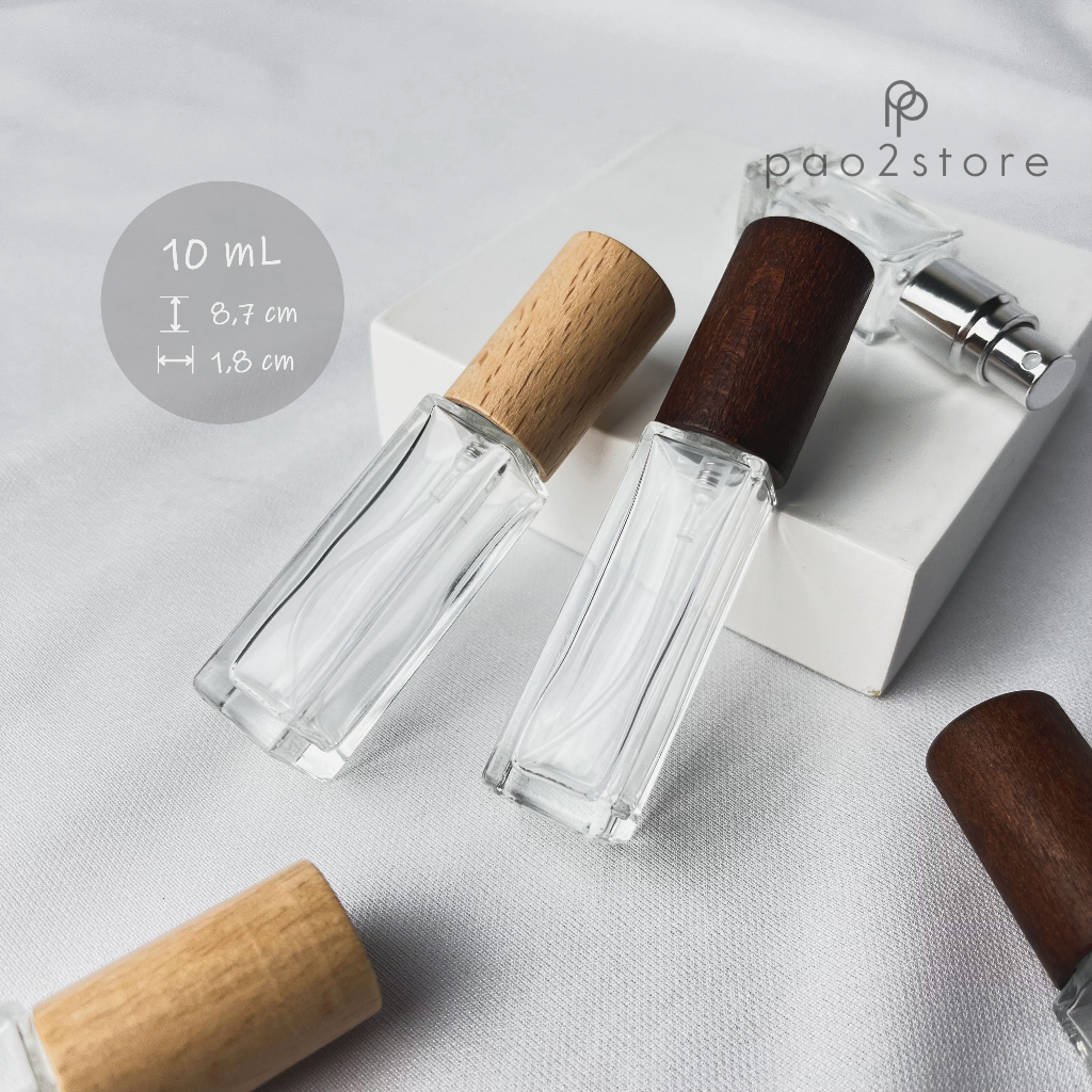 Jual Botol Parfum Spray 10ml - Tutup Kayu - Kaca Kotak Tebal Bening ...