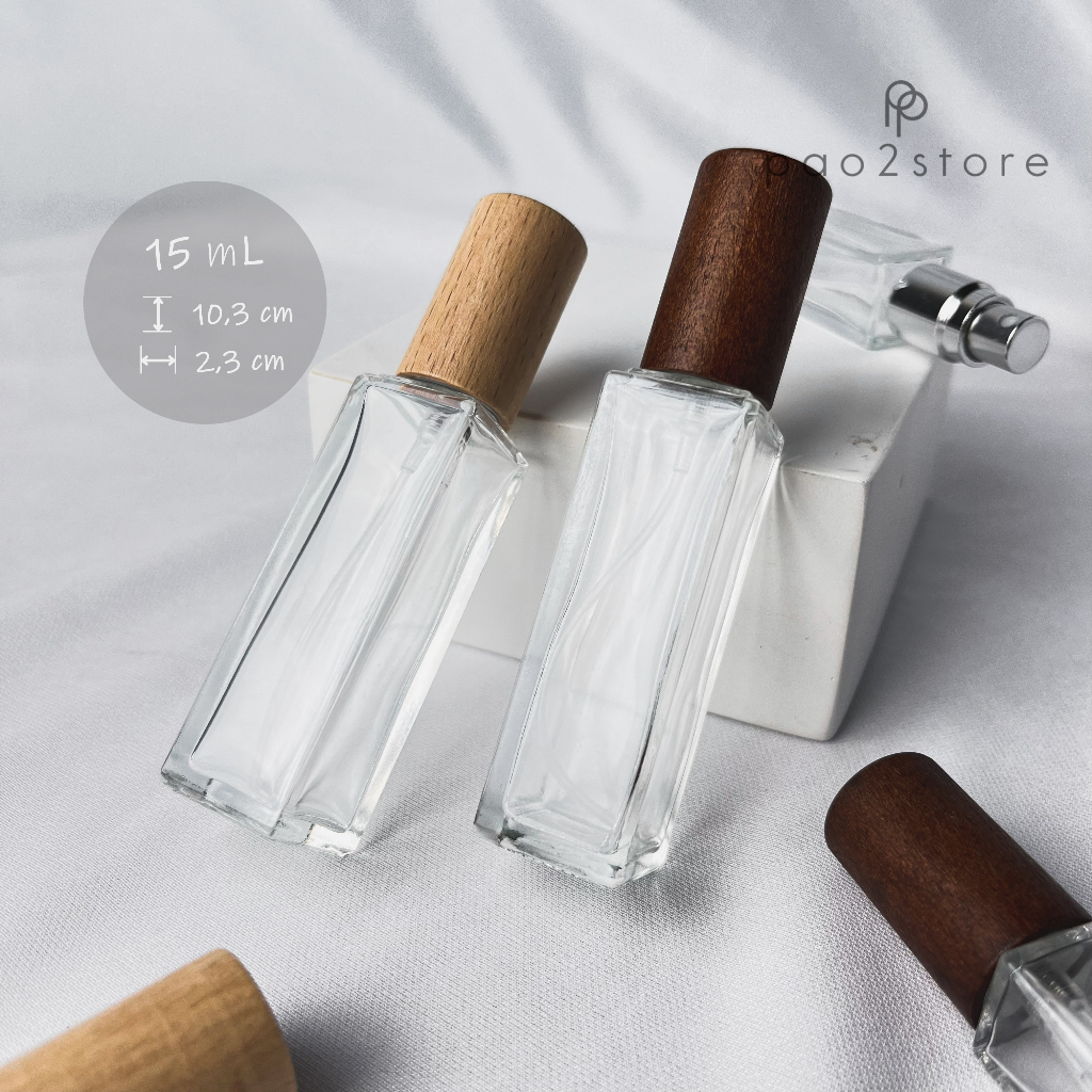 Jual Botol Spray 15ml - Tutup KAYU - Kaca Kotak Tebal - Spray Metal ...