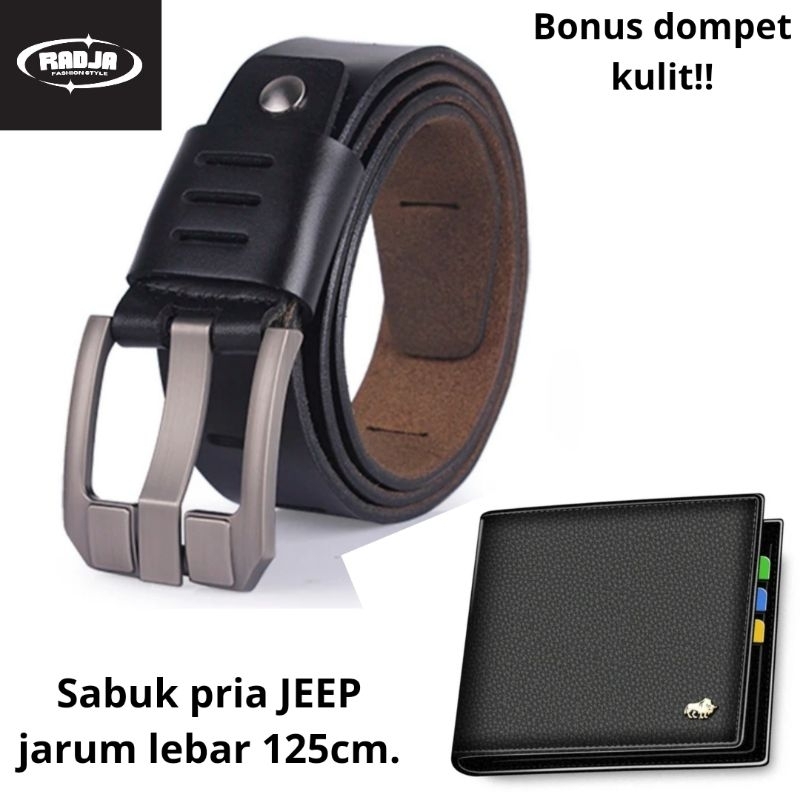 Jual BONUS dompet-sabuk pria JEEP kulit import lapisan jarum lebar ...
