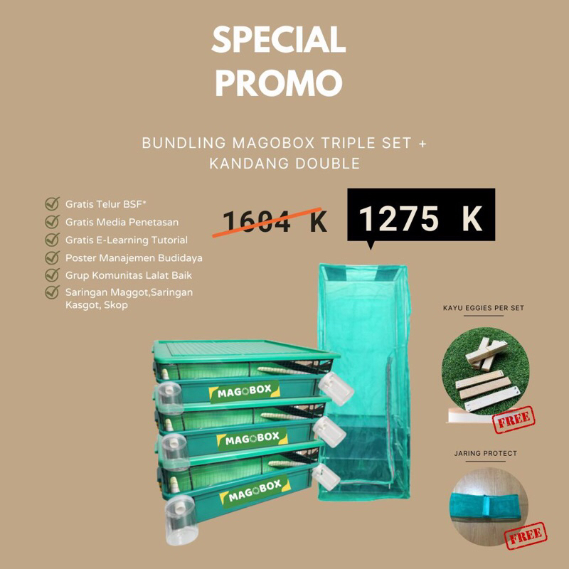 Jual Bundling Magobox Triple Set dengan Kandang BSF Rangka Free Jaring ...