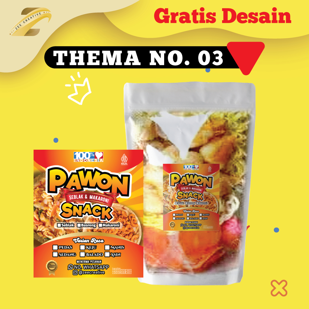 Jual Stiker Label Snack Jajanan Kemasan Pouch Plastik Product Makaroni Basreng Keripik Pisang