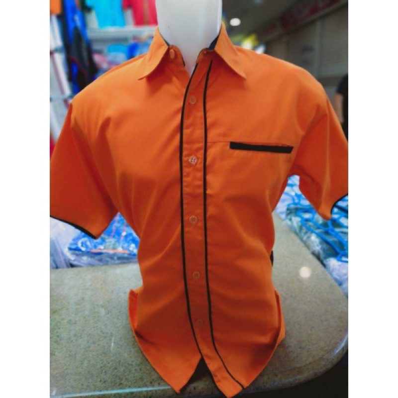 Jual Kemeja Orange List Hitam | Seragam Oren List Hitam | Baju Oren ...