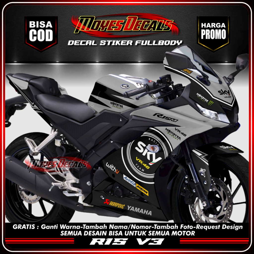 Jual Decal Fullbody Yamaha R15 V3 * Decal Stiker Motor R15 V3 Motif ...
