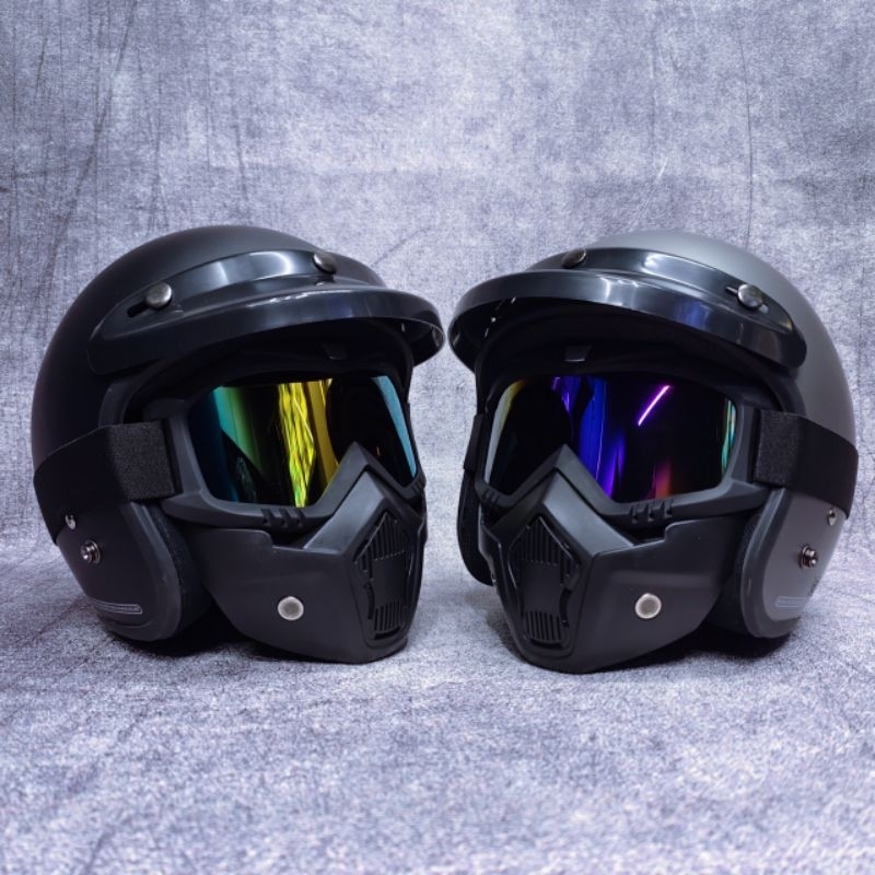 Jual HELM BOGO DEWASA GOGLE MASK RETRO | Shopee Indonesia