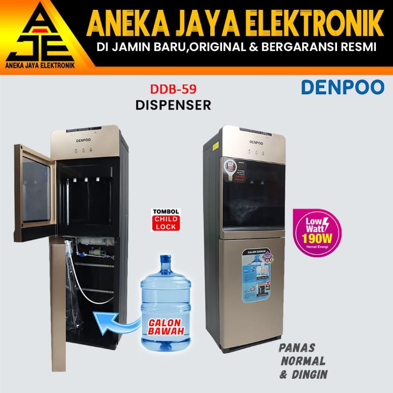 Jual DISPENSER DENPOO GALON BAWAH NON KOMPRESOR DDB 59 FILTER T33 ( 190W ) | Shopee Indonesia
