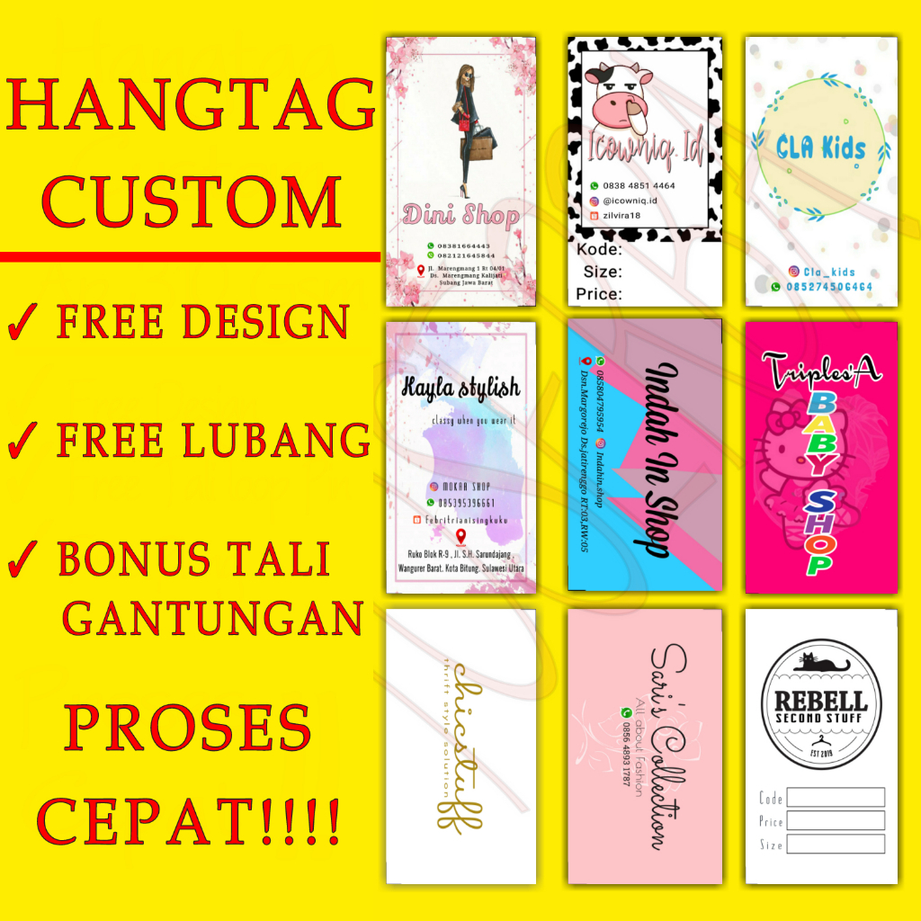 Jual Hang tag bonus tali han tag label baju handtag free design ...