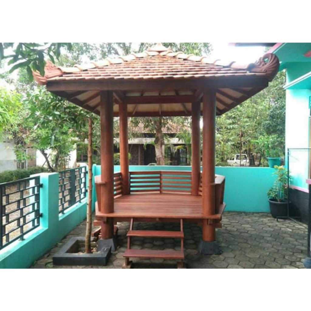 Jual Gazebo Ukuran 2x2 Meter Kayu Kelapa Model Sandaran Segi 6 Atap ...