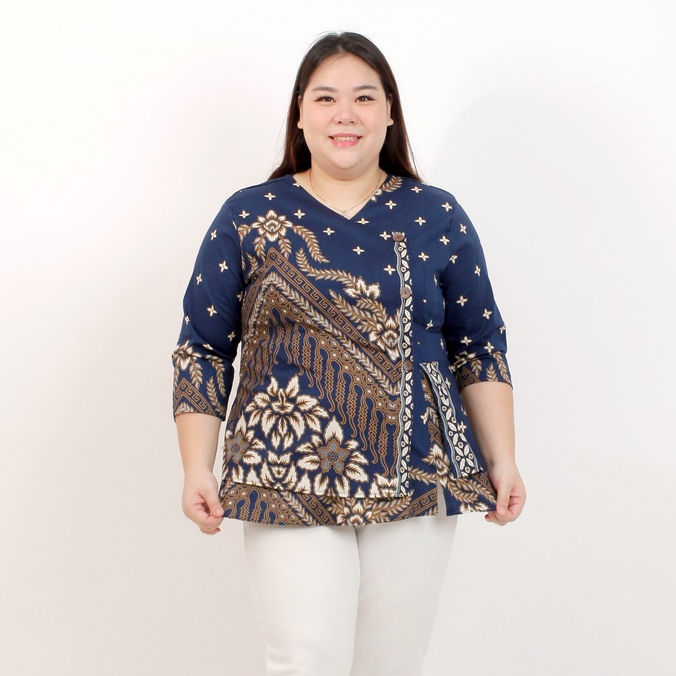 Jual ATASAN BLOUSE BAJU BATIK WANITA JUMBO MODERN 184 Navy OVERSIZE XXL ...