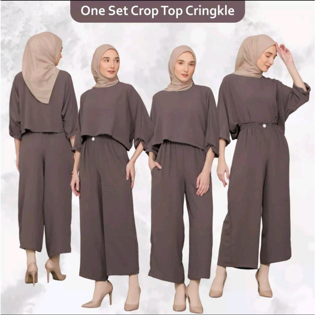 Jual One Set Crop Top Glory Crinkle Setelan Wanita Jumbo Long Square ...