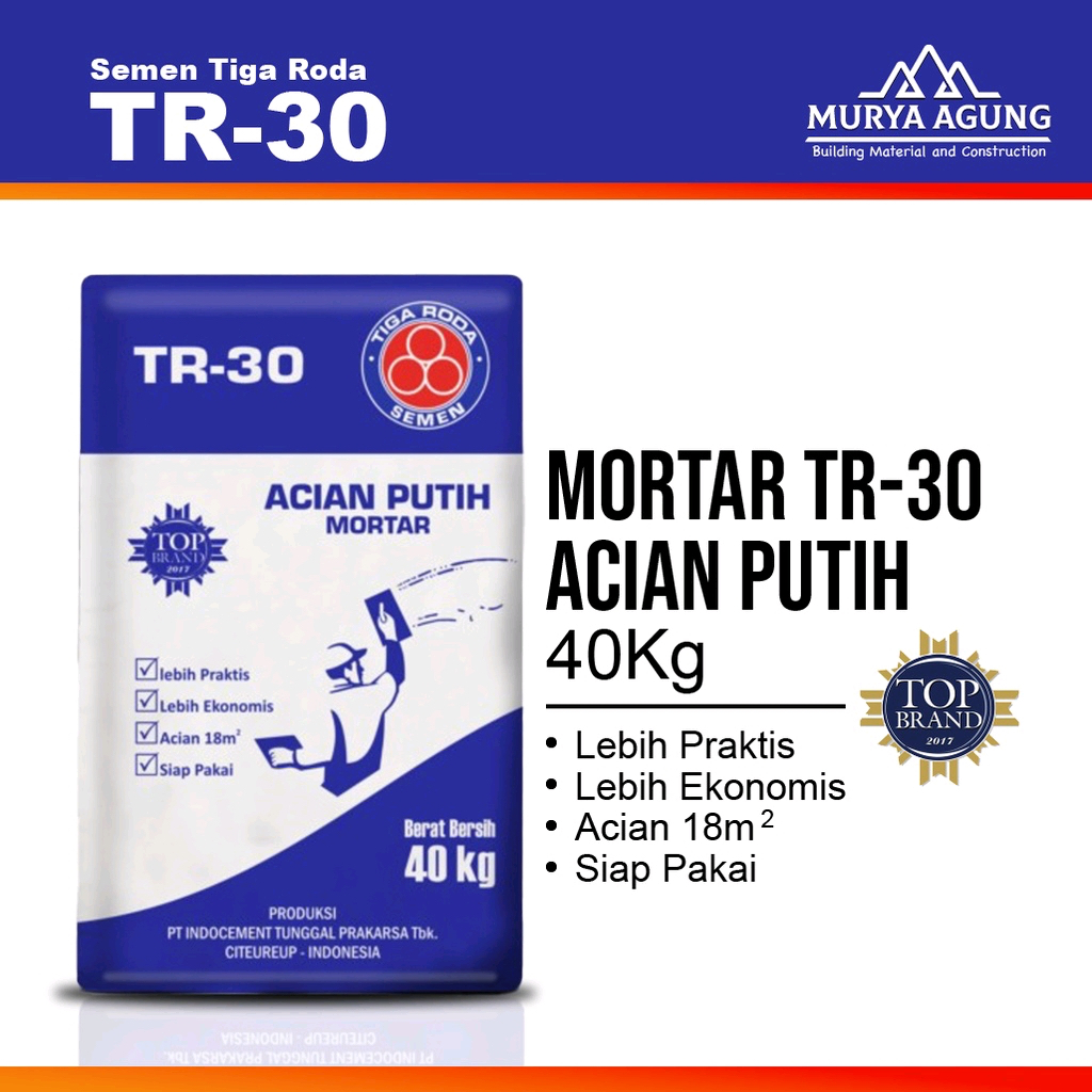 Jual Mortar TR-30 -Tiga Roda -Acian Putih 40 kg-Praktis-Siap Pakai ...