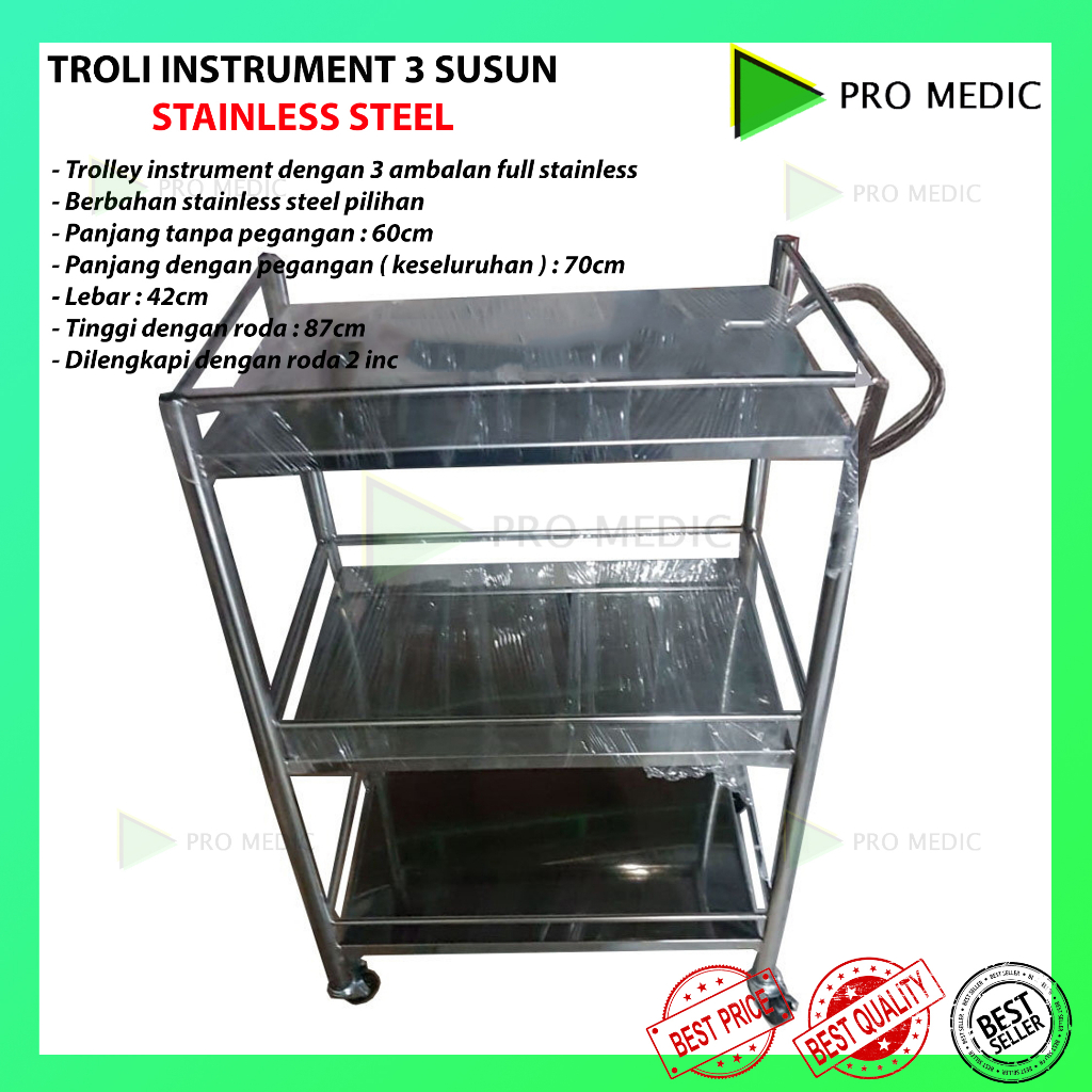 Jual Troli Instrument 3 Susun Full Stainlees | Trolley Trolly Rak Meja ...