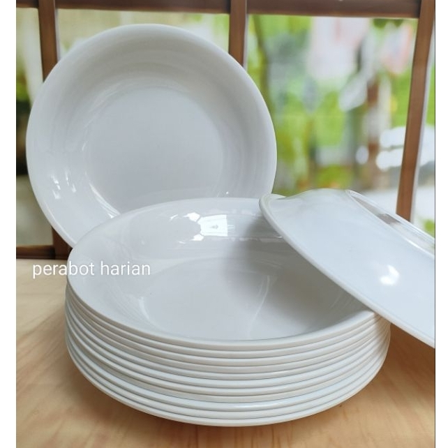 Jual 6pcs piring makan bulat putih polos cekung 23cm melamine food ...