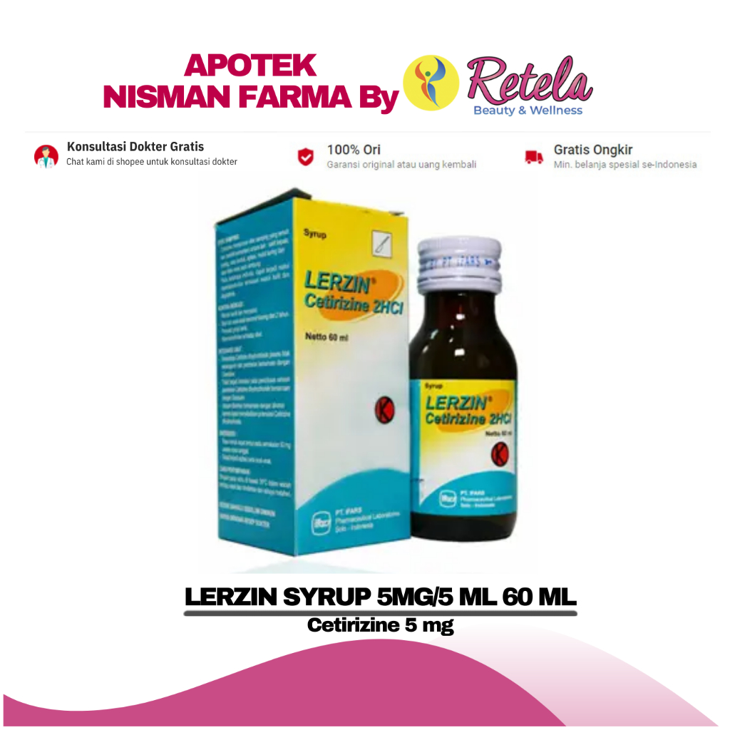 Jual LERZIN SYRUP 60ML ( CETIRIZINE 5 MG ) / ALERGI / GATAL | Shopee ...