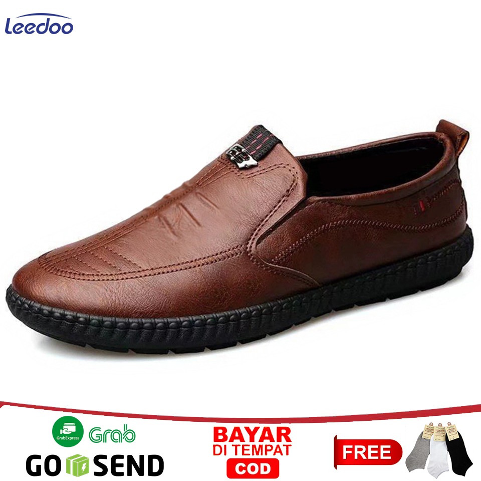 Jual Leedoo Sepatu Kulit Kerja Pria Formal Slip On Pria Sepatu Kuliah ...