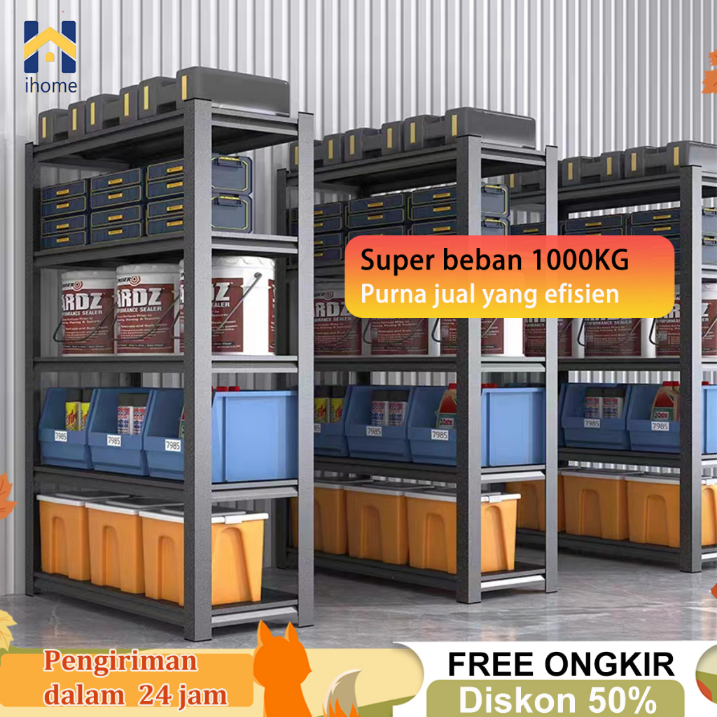 Jual IH 【Menahan berat 1000KG】Rak Besi Siku Kokoh 120x40x200cm Rak ...