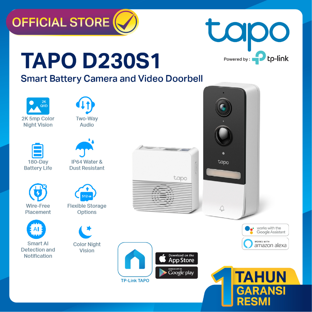 Jual TAPO D230S1 Smart Battery Video Doorbell Color Night Vision Camera ...