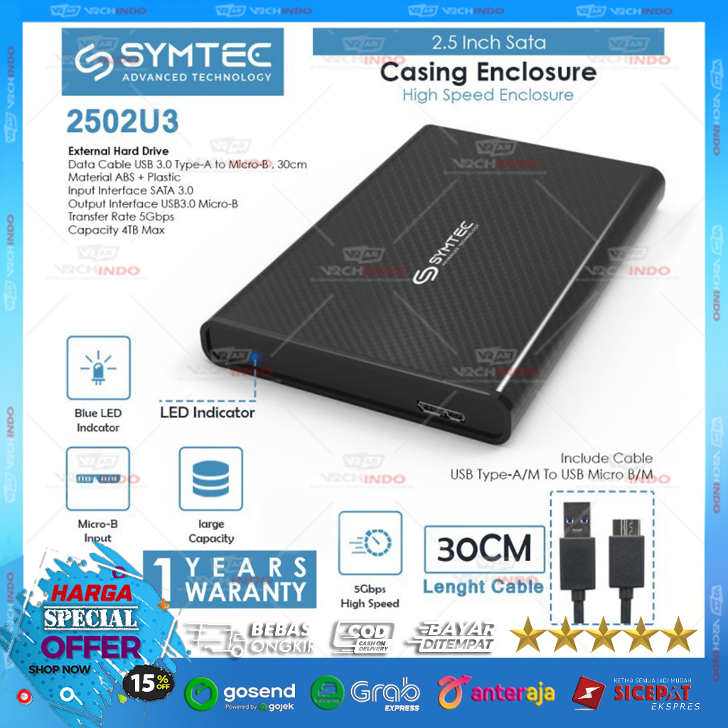 Jual Case HDD Enclosure SYMTEC 2.5 Inch Hard Drive HDD / SSD SATA ...