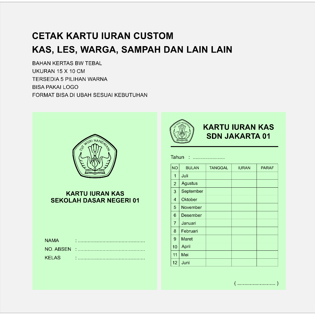 Jual CETAK KARTU IURAN CUSTOM . KATU KAS, LES, WARGA, SAMPAH DAN LAIN ...