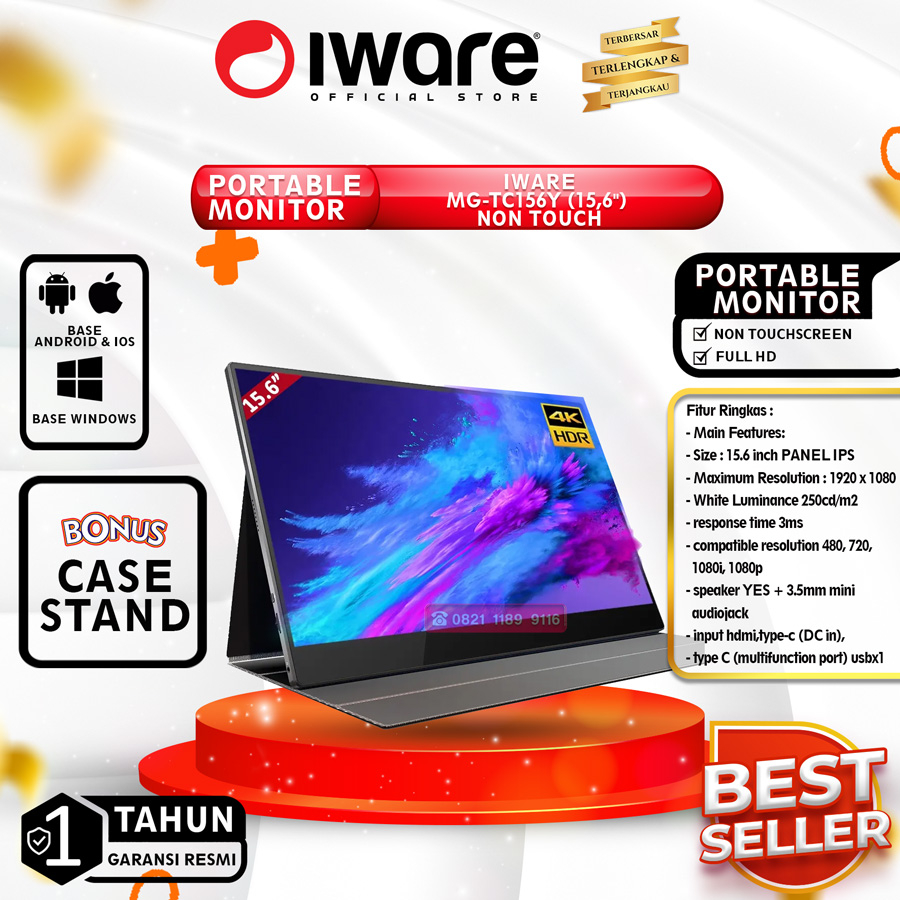 Jual Monitor Portable Iware MG-TC156Y (15,6") 1080P Free Case Stand ...