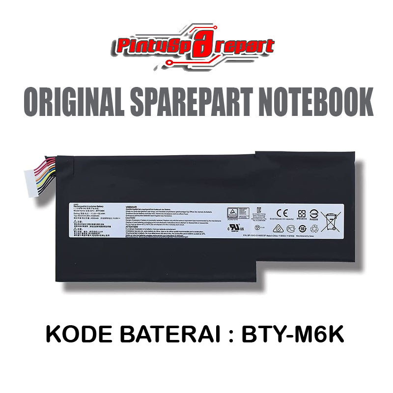 Jual BATERAI LAPTOP MSI BTY-M6K ORIGINAL | Shopee Indonesia